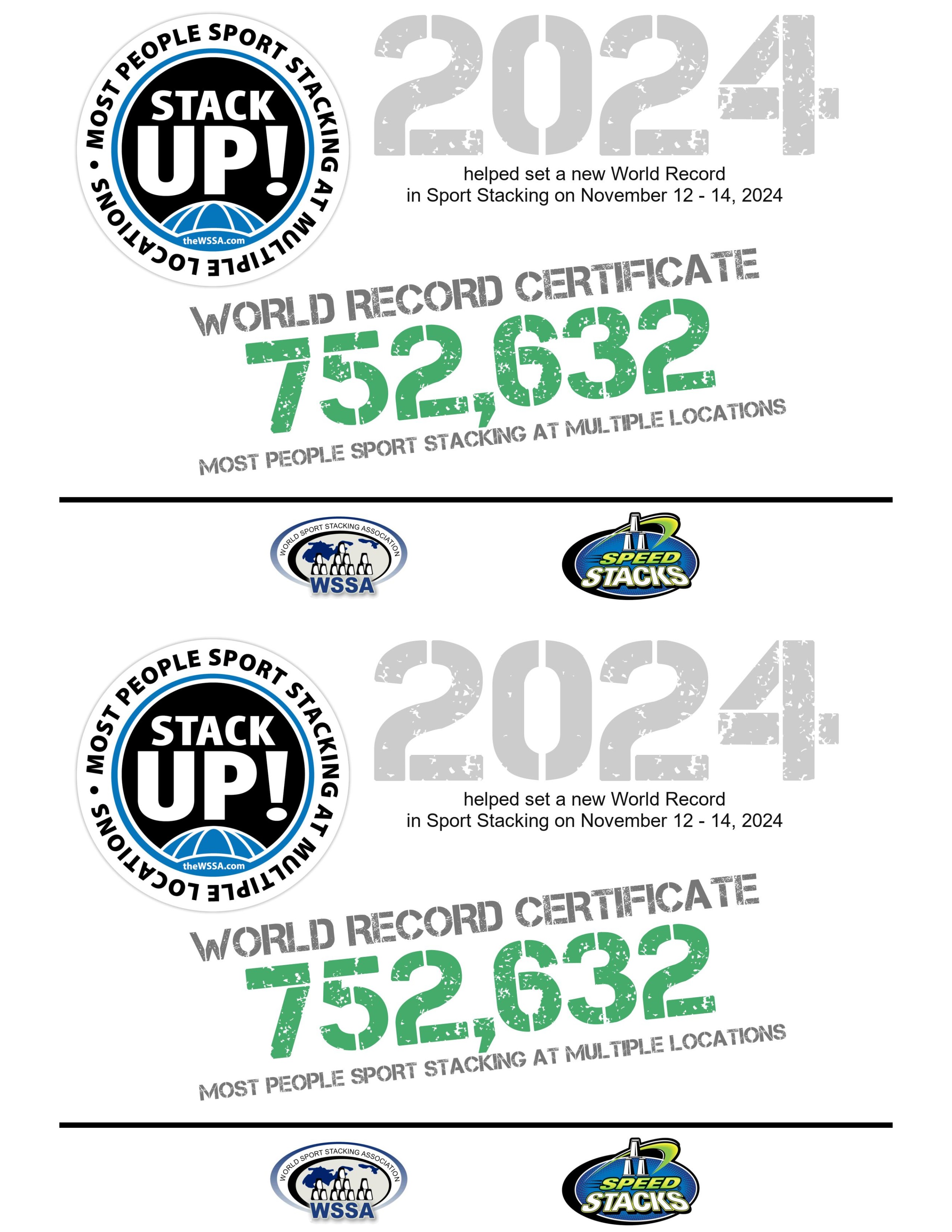 Certificate 2024 WSSA STACK UP! (Sport Stacking)